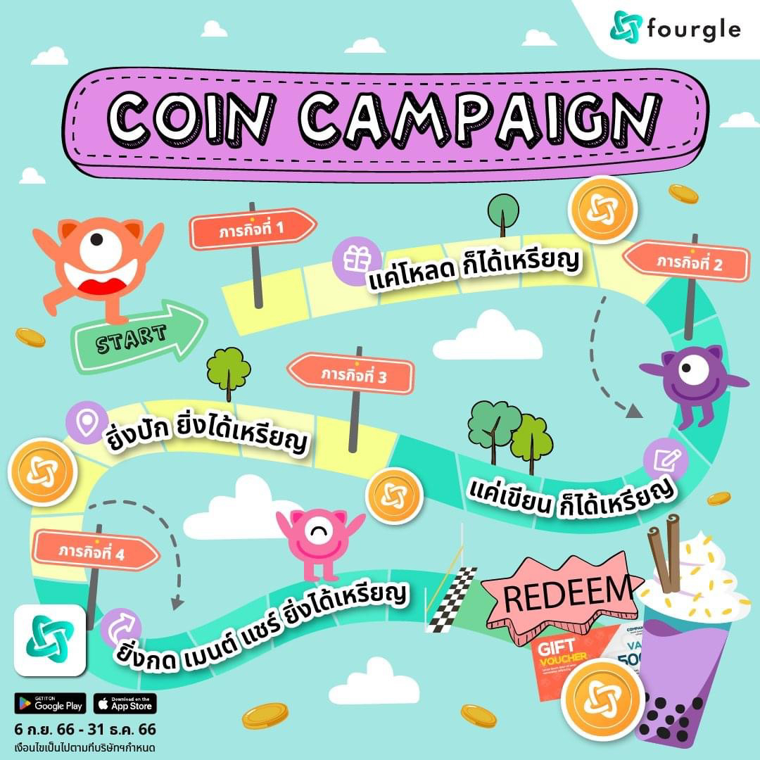 ชวนชาว Fourgle มาร่วมทำภารกิจสุดคูลกับ Coin Campaign 🤩
